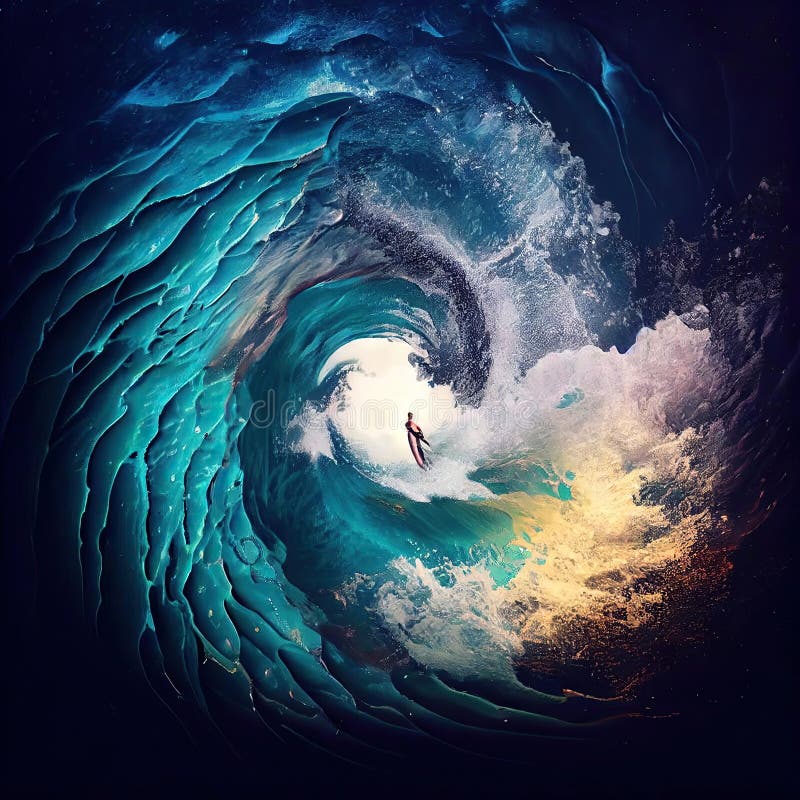 A Surfer Inside a Wave in the Ocean Stock Illustration - Illustration ...