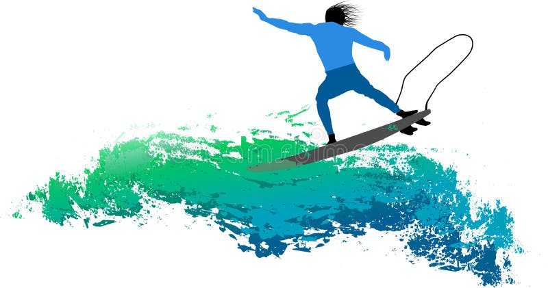 Male Surfer Abstract Character In Swimsuit Riding On Ocean Wave Summer
