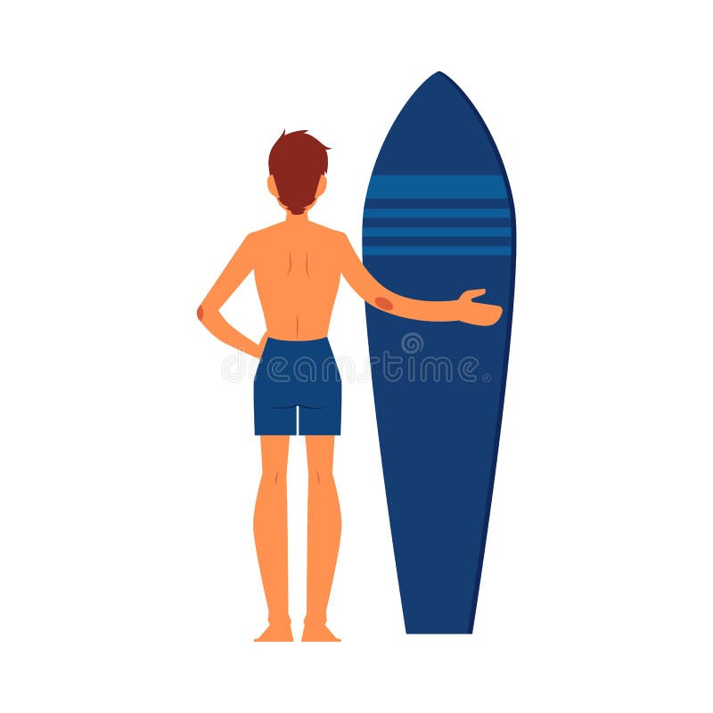 Surfer Man Standing With Surfboard Stock Vector Illustration Of