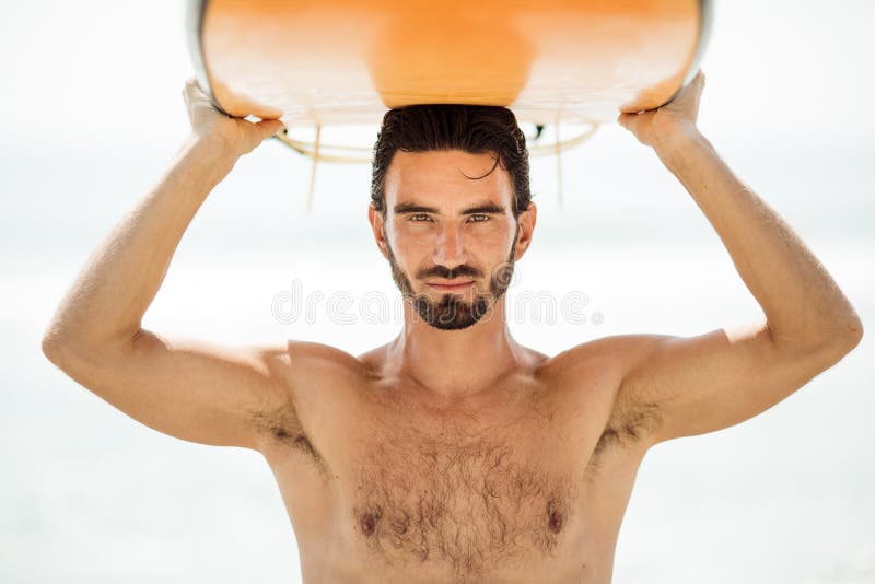 Surfer Man with Surfboard on Sea Coast. Stock Image - Image of surfer ...