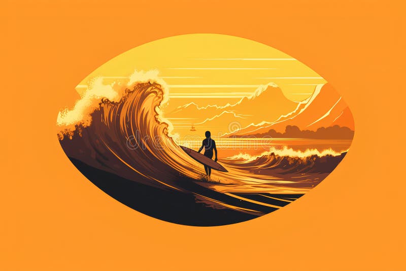 Surfer on the Ocean Wave at Sunset. Vector Illustration for Your Design Stock Illustration ...