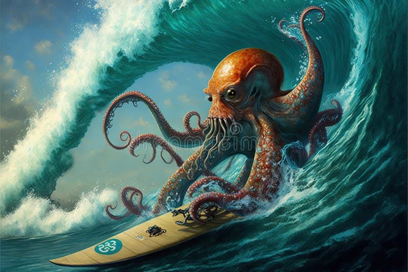 Surfer Octopus with Sunglasses Surfing Illustration Generative Ai Stock ...