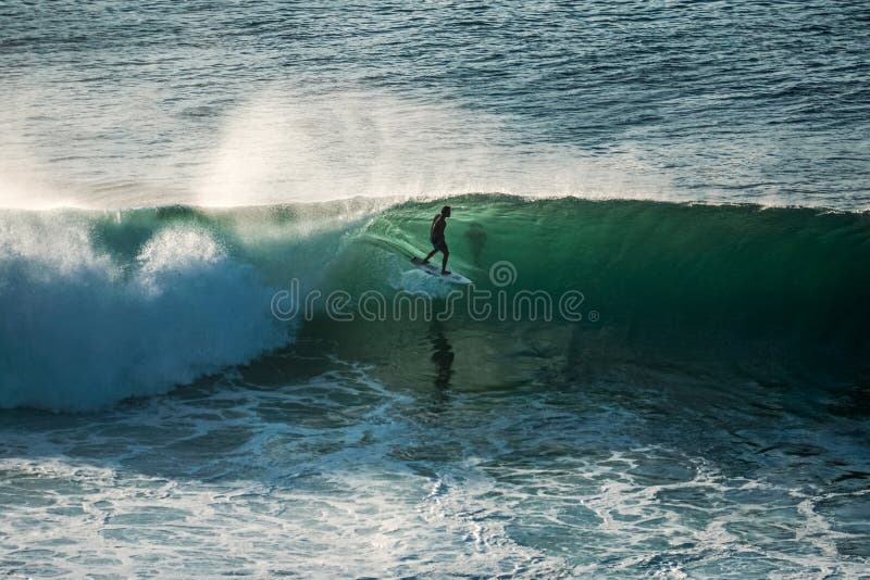 Surfer on Perfect Blue Wave, in the Barrel, Clean Water, Indian Ocean ...
