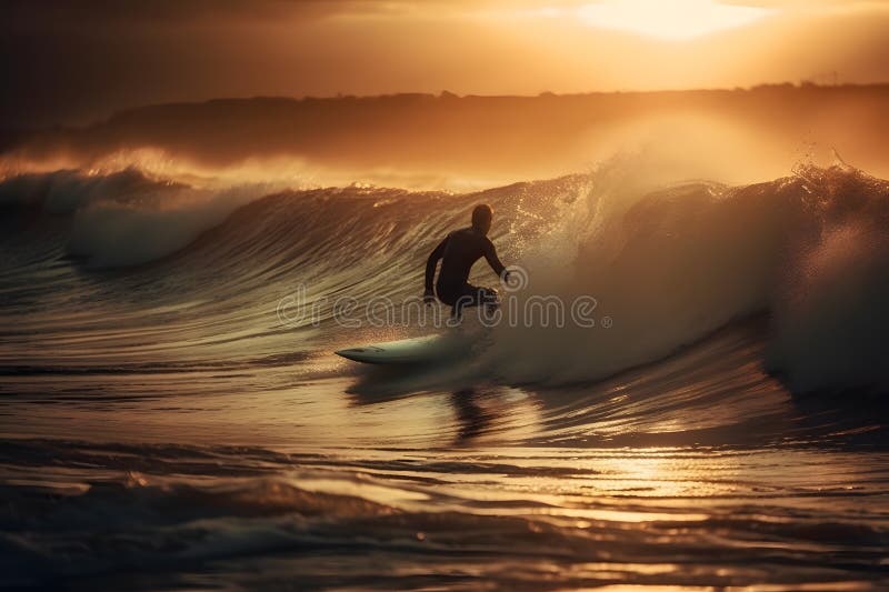 Surfer Practicing Surfing on Wavy Sea with Splashing Water Stock ...