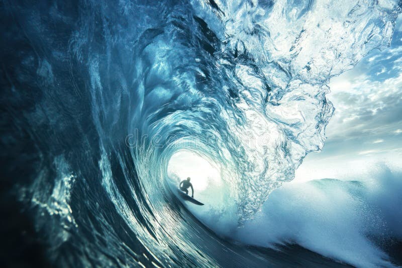 Surfer Rides Inside Glowing Barrel of Ocean Wave Stock Image - Image of curlwave, challenge ...
