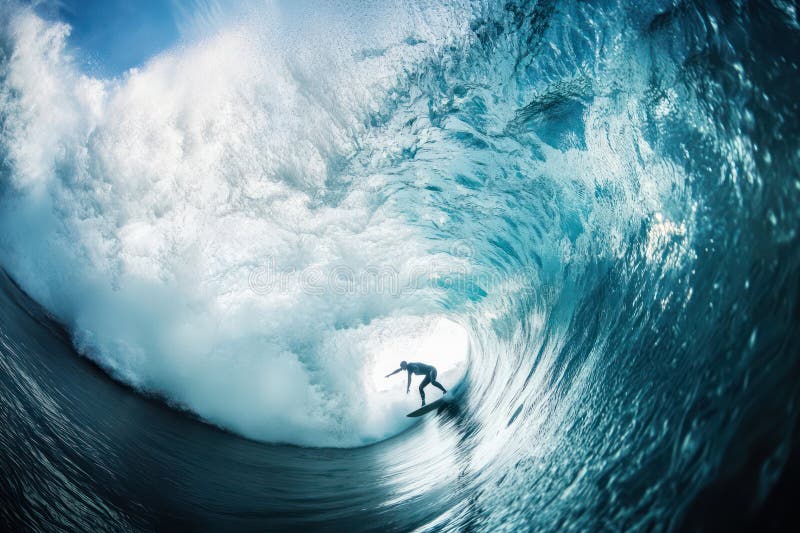 Surfer Rides Inside Massive Wave Barrel at Sunrise Stock Image - Image of sport, motion: 378087449