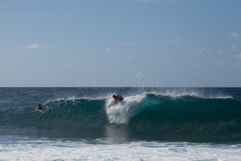 North Shore Oahu Hawaii 10 20 2015 Surfer Rides on a Wave on the North ...