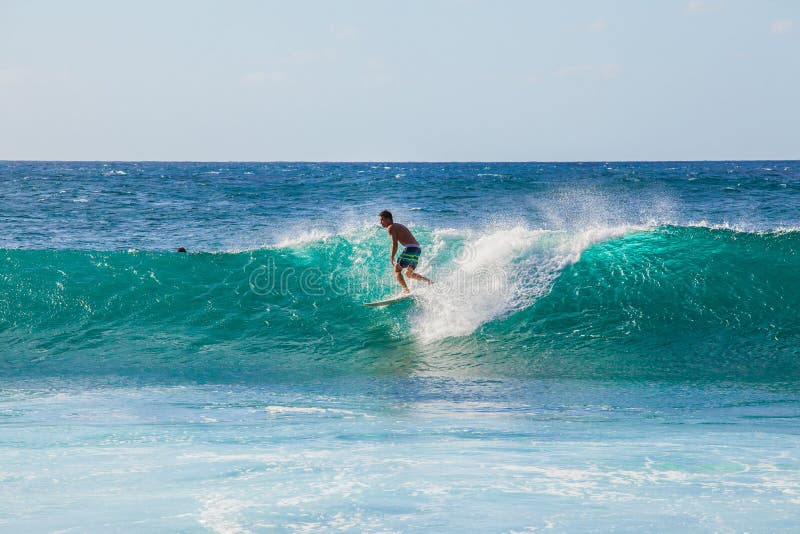 North Shore Oahu Hawaii 10 20 2015 Surfer Rides on a Wave on the North ...