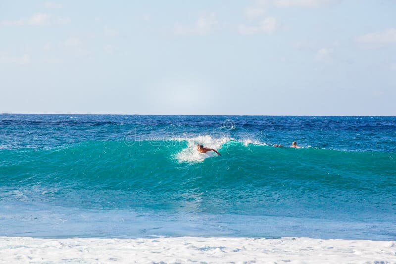 North Shore Oahu Hawaii 10 20 2015 Surfer Rides on a Wave on the North ...