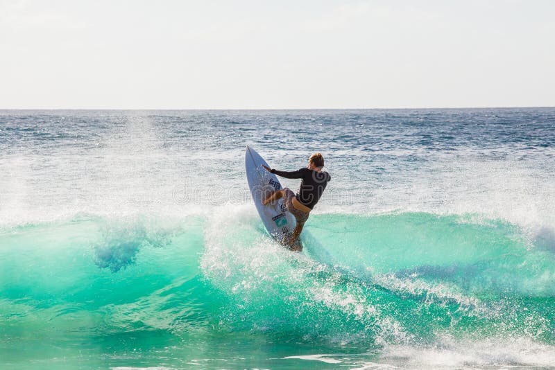 North Shore Oahu Hawaii 10 20 2015 Surfer Rides on a Wave on the North ...