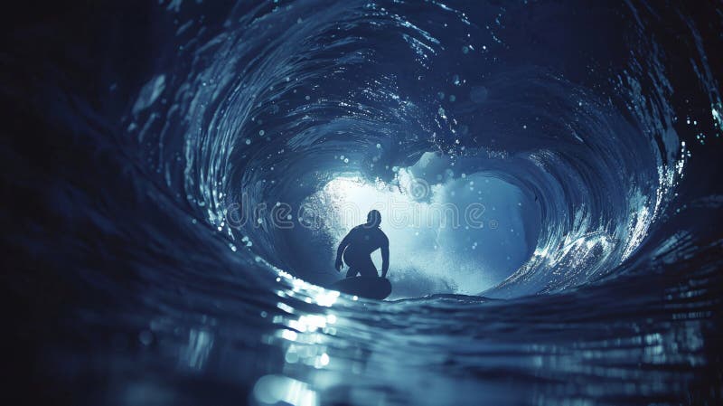Surfer is Riding a Big Wave Inside the Tube, Creating a Breathtaking ...