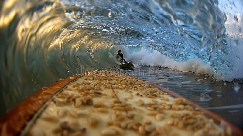 Surfer is Riding a Big Wave in the Ocean, Seen from a Low Point of View ...
