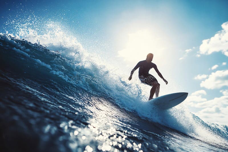 Surfer Riding a Big Wave in the Ocean on a Sunny Day Stock Photo ...