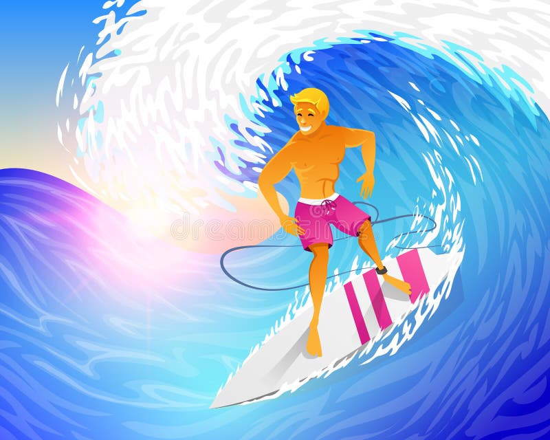 Surfboard Riding Blue Ocean Wave Stock Illustrations 287 Surfboard