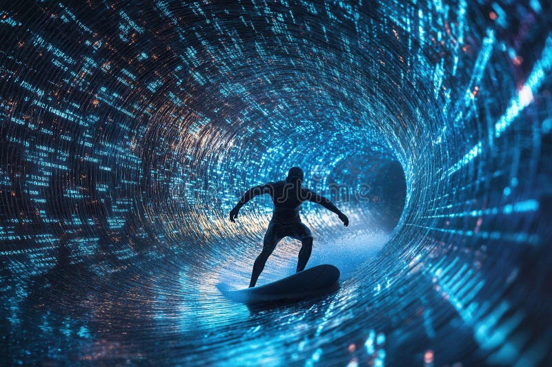 Surfer Riding Digital Wave Information Technology Stock Photos - Free ...