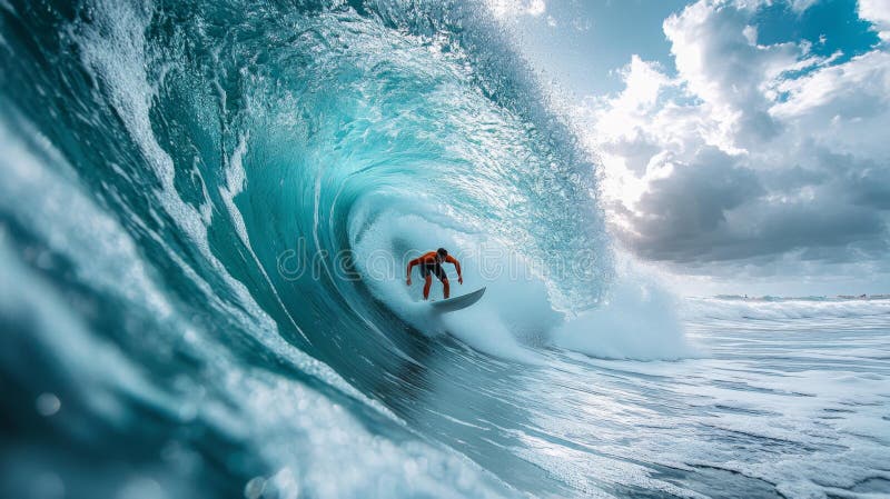 Surfer Riding a Giant Wave in the Ocean Generative AI Stock ...