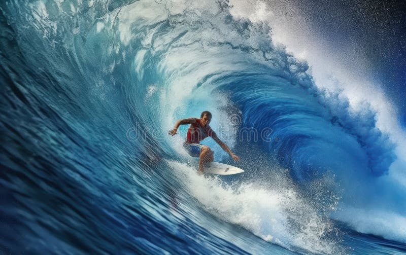 Surfer Riding a Giant Wave. Created by Generative Artificial ...
