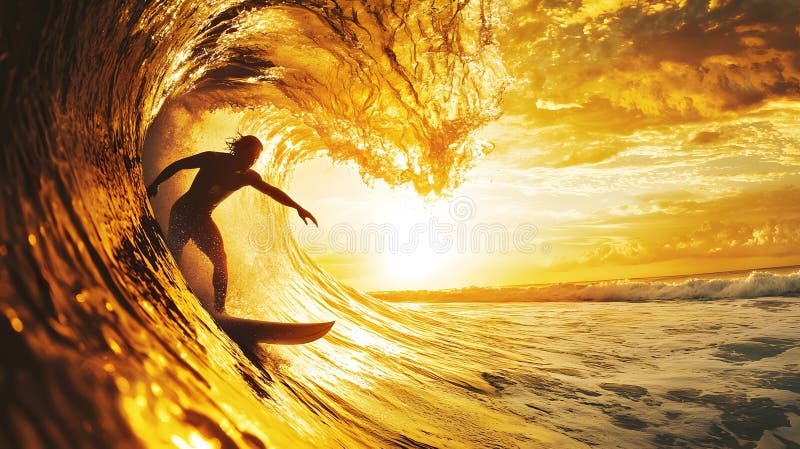 Surfer in the Barrel stock image. Image of sunset, water - 321853207