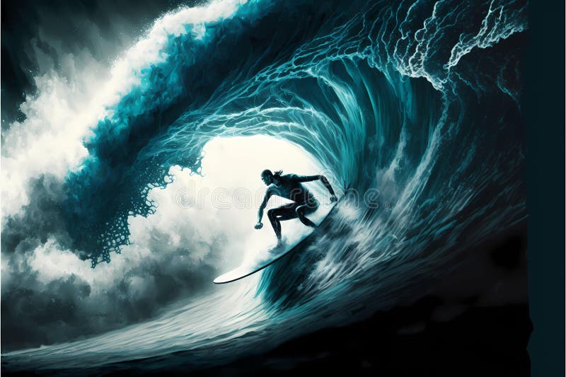 Surfer Riding a Large Ocean Wave (Generative AI) Stock Illustration ...