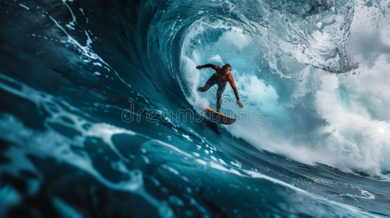 Surfer Riding Massive Wave. Generative AI Stock Illustration ...