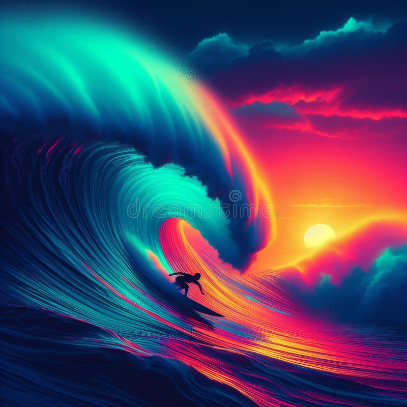 Surfer Riding Neon Wave Sunset Stock Photos - Free & Royalty-Free Stock ...