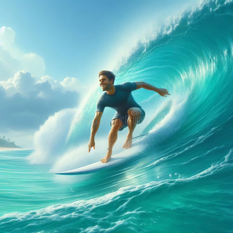 Surfer Riding a Powerful Ocean Wave Under a Clear Sky Stock Image ...