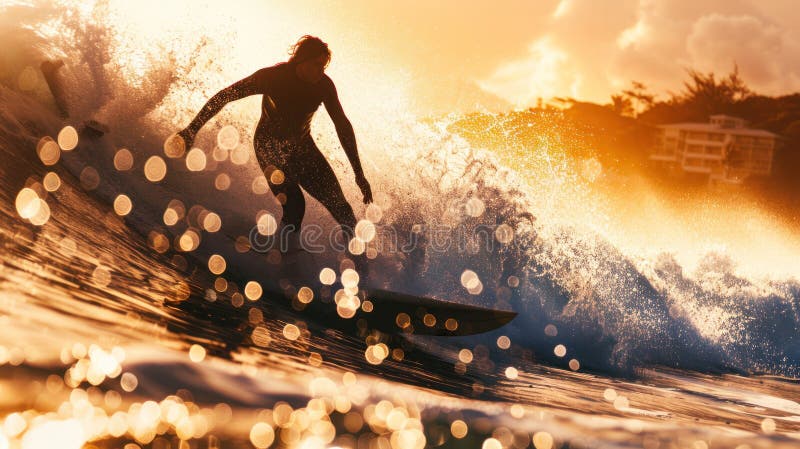 A Surfer is Riding a Wave in the Ocean Stock Photo - Image of ...