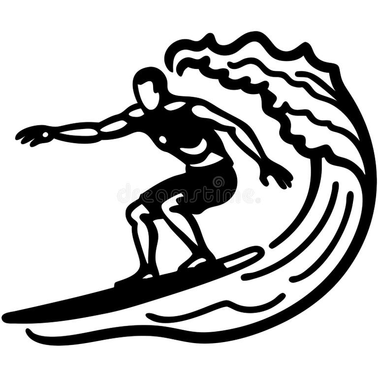 Surfer Riding Wave Silhouette Vector for Adventure Art Designs Stock ...