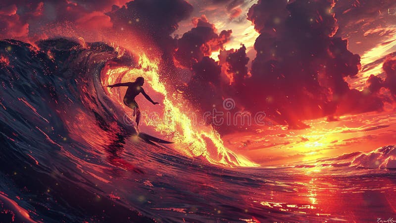 Surfer Riding the Wave at Sunset. Loop Animation Stock Footage - Video ...
