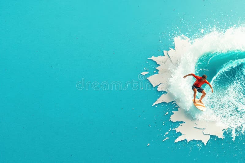 Surfer Riding a Wave with Torn Paper Effect Stock Illustration ...