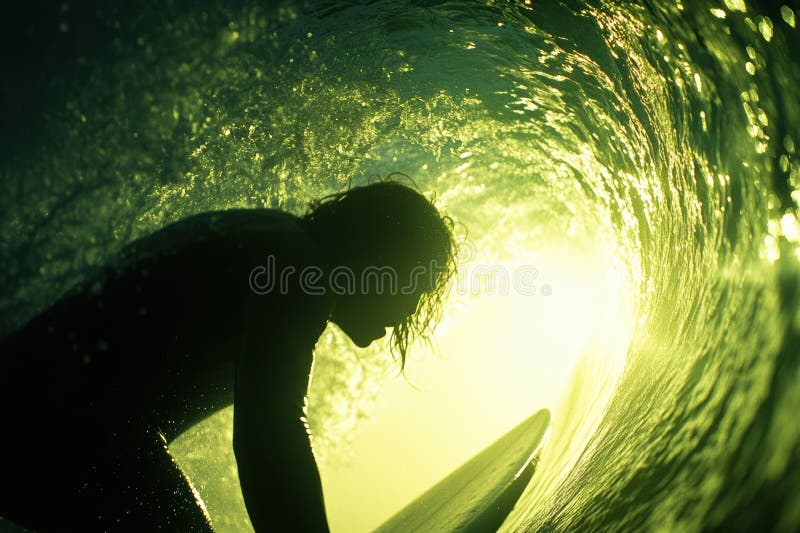 Surfer Riding a Wave Under Sunlight, Showcasing the Thrill of Ocean ...