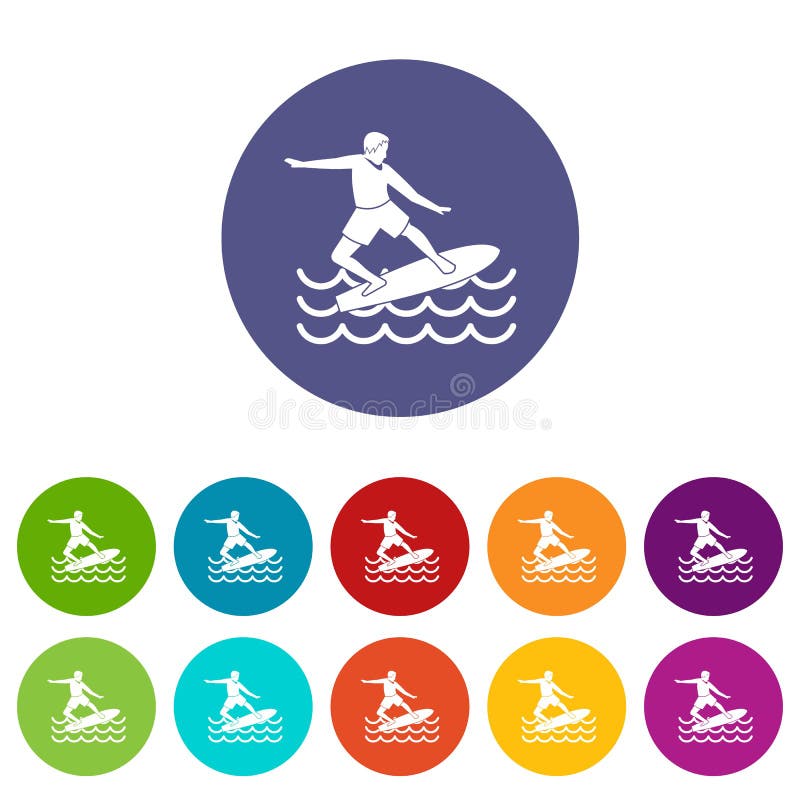 Surfer set icons stock vector. Illustration of healthy - 85085343