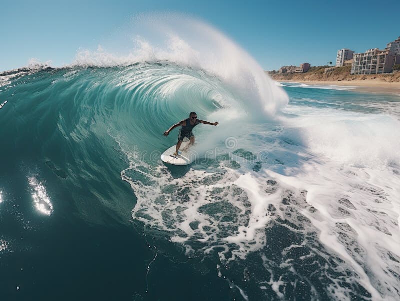A Surfer Slides on a Large Ocean Wave on a Board. Generated by AI Stock ...