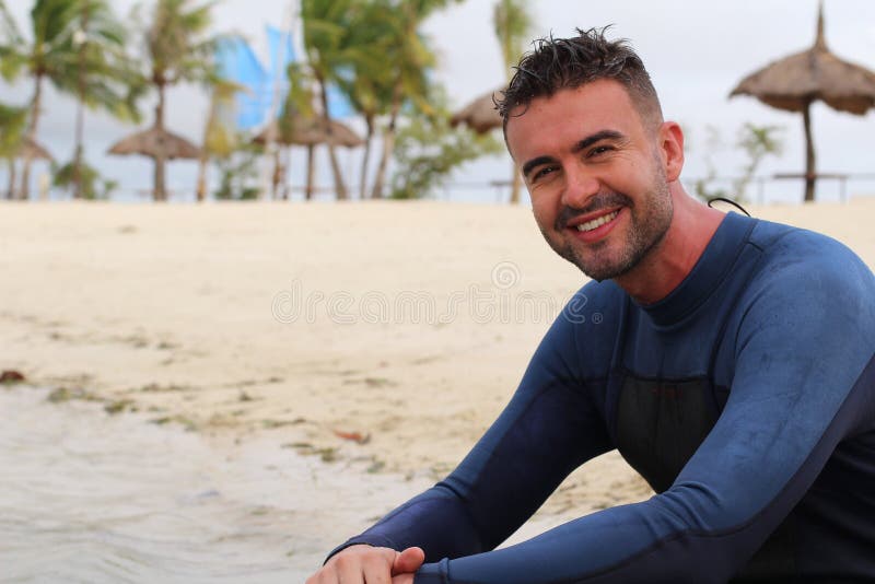 Surfer Smiling after Enjoying the Ocean Stock Image - Image of handsome ...