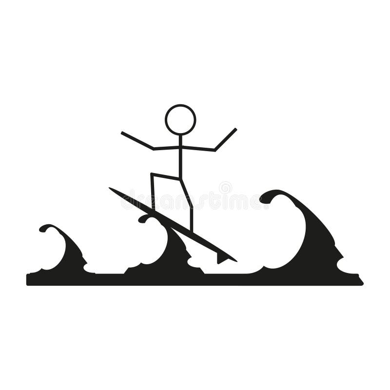 Surfer Stick Figure. Waves Motion Illustration. Surfboard Vector Icon ...