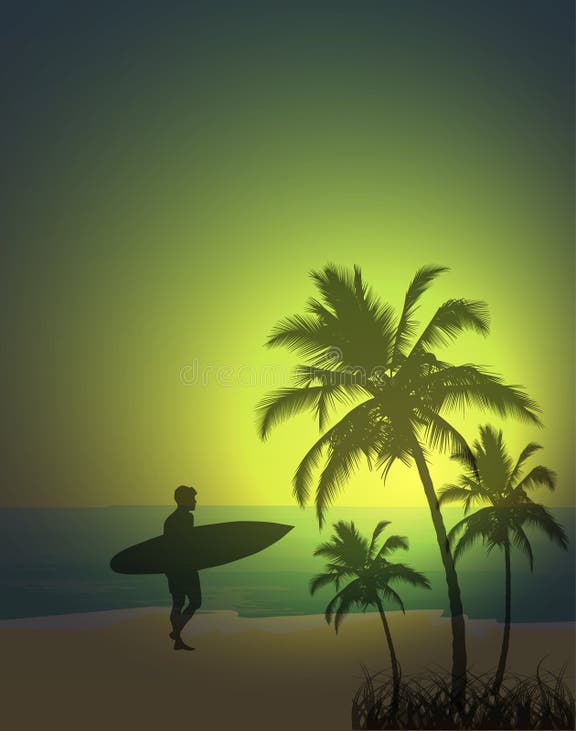 Surfer in sunset stock vector. Illustration of hawaii - 20936628