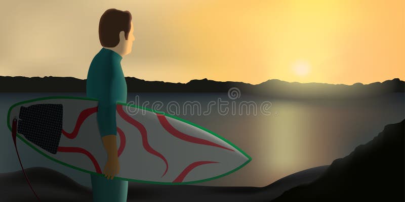 Surfer at Sunset Background Stock Vector - Illustration of kite, sand ...