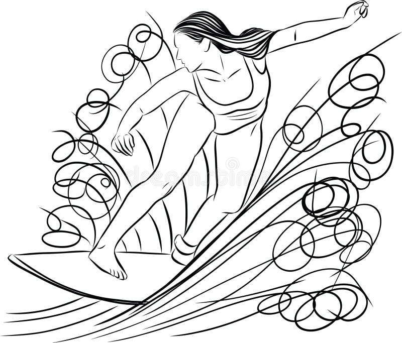 Surfer with Surfboard on Beach Sketch Illustration Stock Vector ...