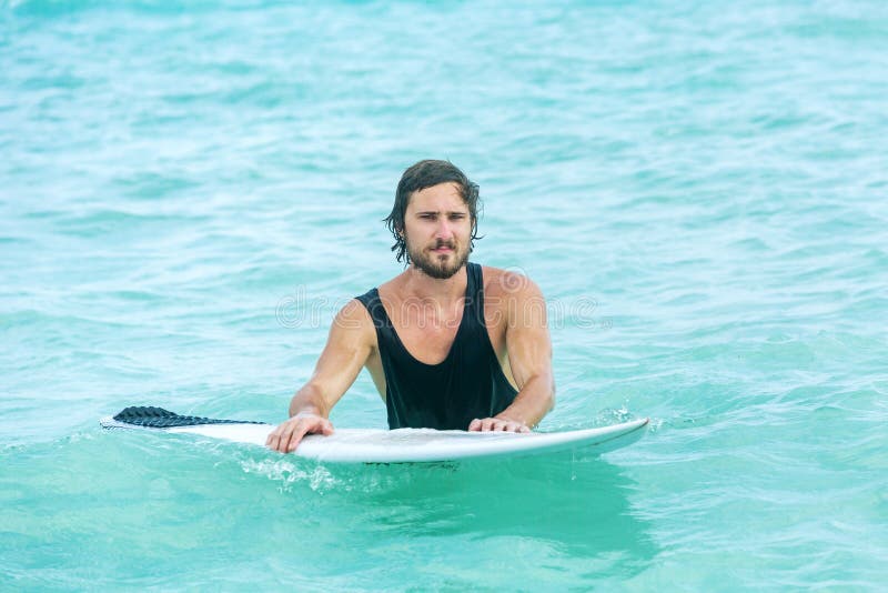 Surfer with Surfboard in the Ocean Stock Photo - Image of outdoor ...