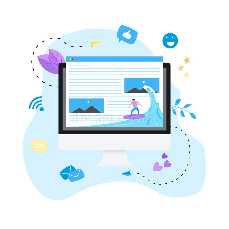 Surfer Surfing a Wave Web Page Vector Illustration. Web Page Surfing ...