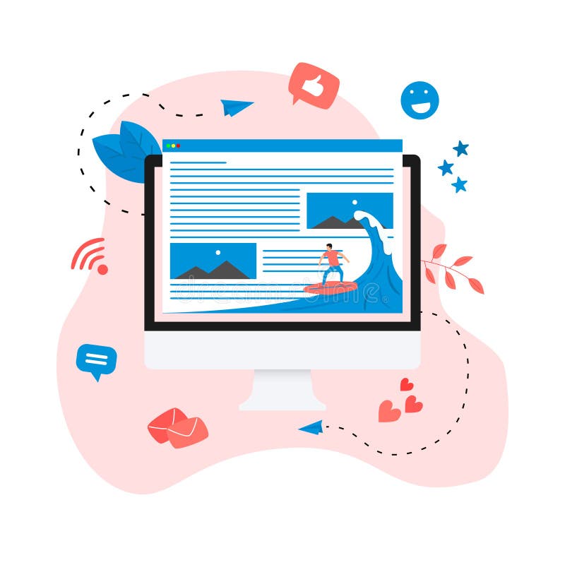 Surfer Surfing a Wave Web Page Vector Illustration. Web Page Surfing ...