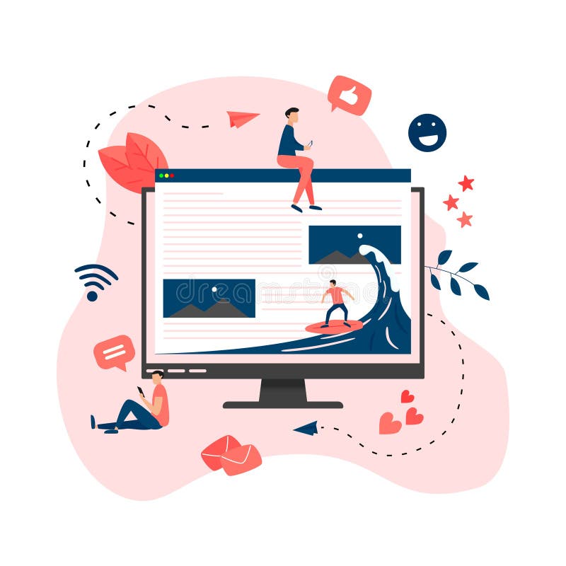 Surfer Surfing a Wave Web Page Vector Illustration. Web Page Surfing ...