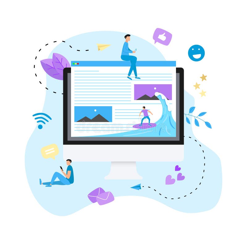 Surfer Surfing a Wave Web Page Vector Illustration. Web Page Surfing ...