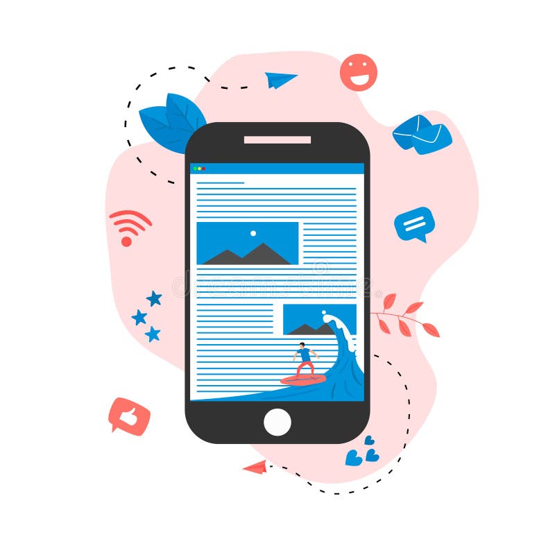 Surfer Surfing a Wave Web Page Vector Illustration. Web Page Surfing ...