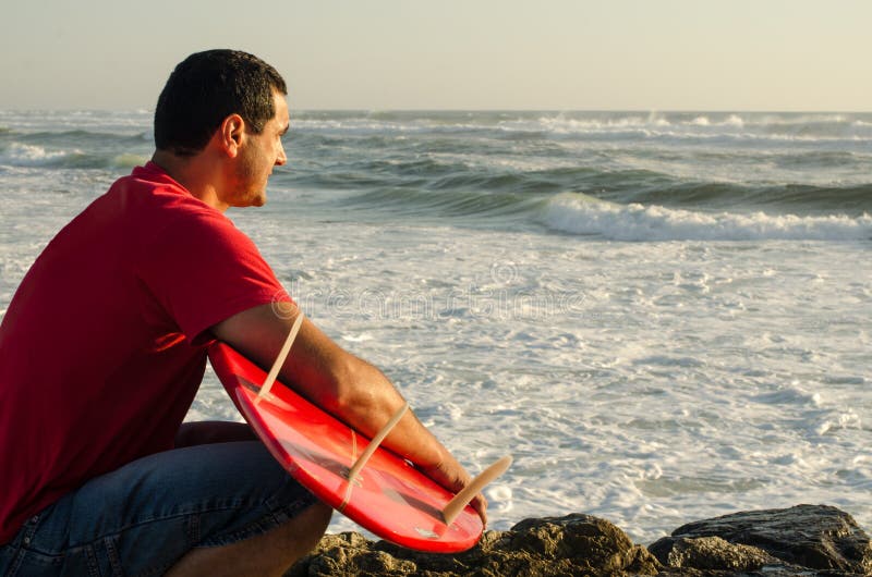 Surfer On Beach Watching Waves Stock Image - Image of carry, sand: 457441