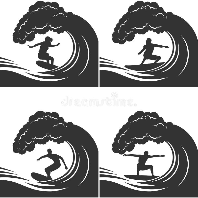 Surfer on the Wave, Vector Illustration Stock Vector - Illustration of ...