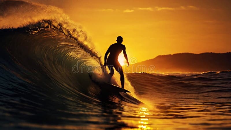 Surfer on the Wave in Summer Sunset Stock Video - Video of recreation ...