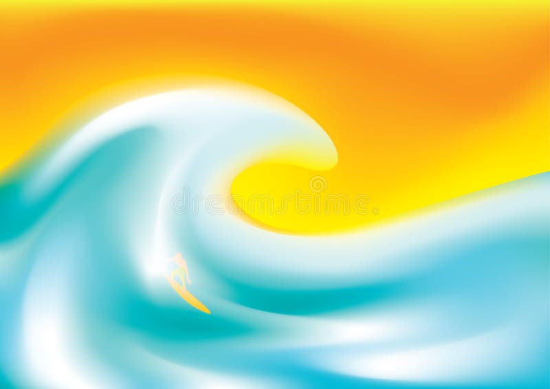 Surfer on a Yellow Surfboard Riding Blue Ocean Wave at Sunset Stock ...