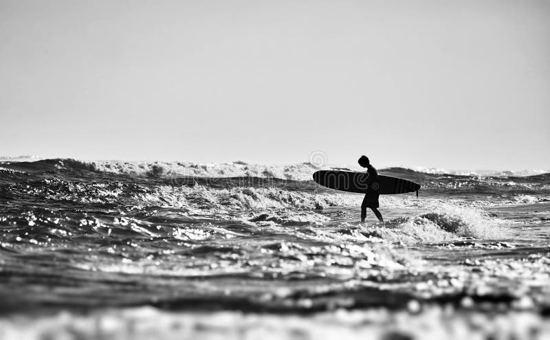 Surfers Beach. Surfer on an Ocean Beach Stock Image - Image of orange ...
