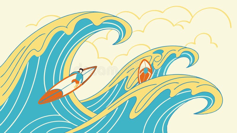 Surfers and Big Waves, Engraving Style Vector Illustration Stock Vector ...
